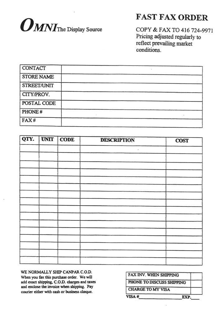 Fax Order Form - Omni Display